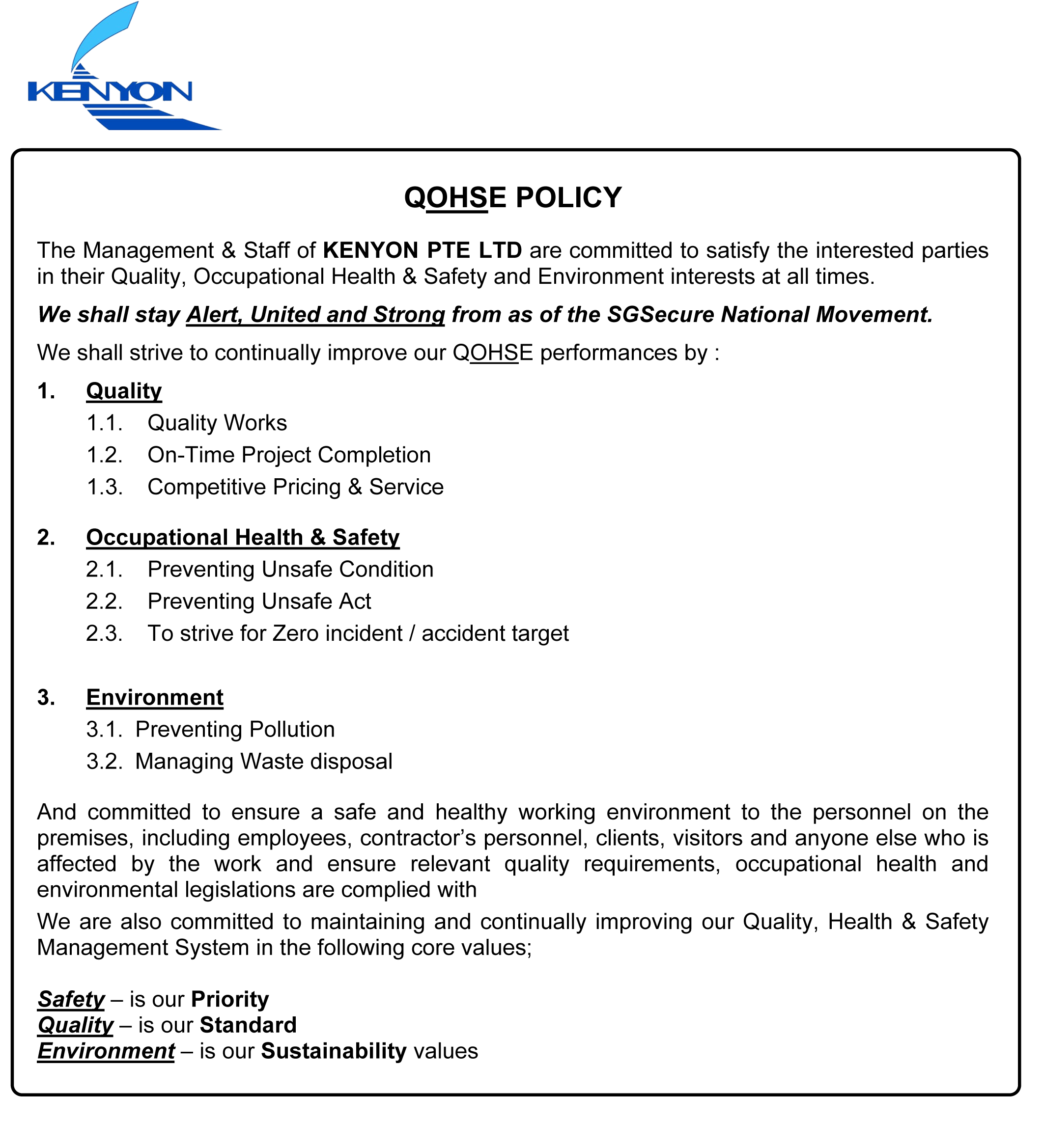 Kenyon Pte Ltd | Quality From Within